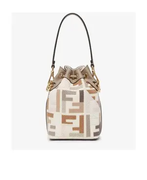 Fendi Embroidered Canvas Mini Bucket Bag With Gold Tone Hardware