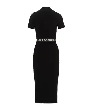 Karl Lagerfeld Ribbed Knit High-neck Logo Dress