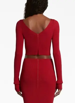 Marni Ribbed V-neck Long Sleeve Pullover