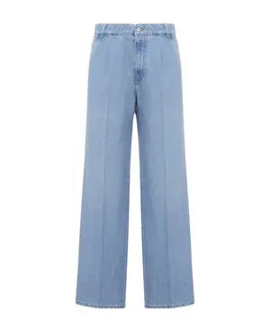 Miu Miu Baggy Jeans With Embroidered Logo - Blue