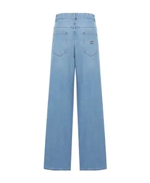 Miu Miu Baggy Jeans With Embroidered Logo - Blue