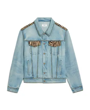 Celine Zebra-print Studded Trucker Jacket - Blue
