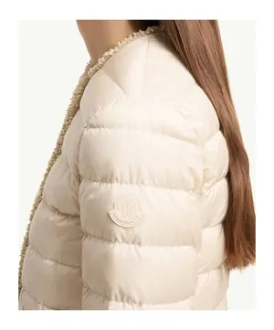 Moncler Crewneck Button-up Padded Jacket - Light Beige