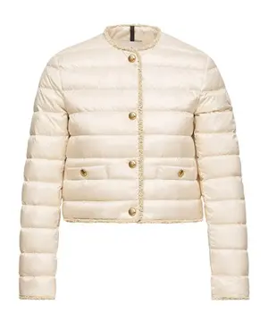 Moncler Moncler Crewneck Button-Up Padded Jacket Light Beige