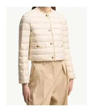 Moncler Crewneck Button-up Padded Jacket - Light Beige