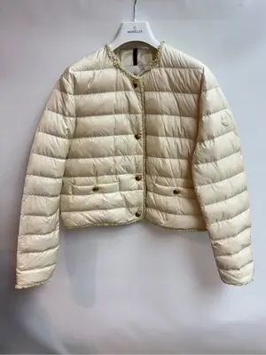 Moncler Crewneck Button-up Padded Jacket - Light Beige