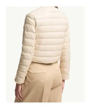 Moncler Crewneck Button-up Padded Jacket - Light Beige