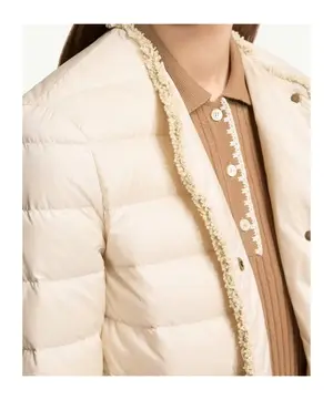 Moncler Crewneck Button-up Padded Jacket - Light Beige