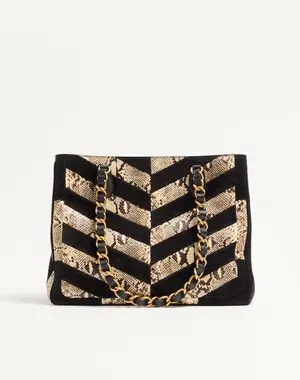 Valentino Garavani Python And Suede Shopping Bag - Black