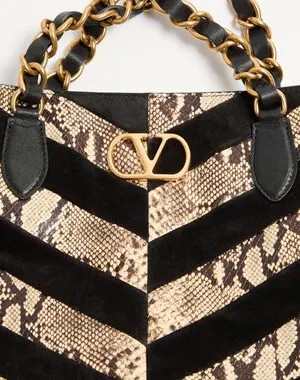 Valentino Garavani Python And Suede Shopping Bag - Black