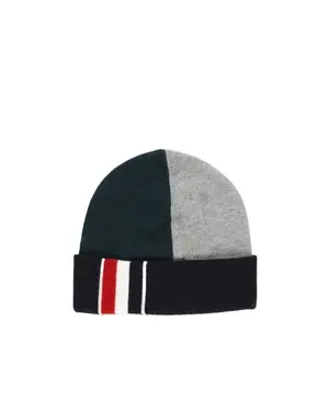 Thom Browne Color Blocked Ribbed Beanie - Black