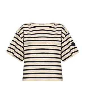Moncler Striped Logo Detail T-shirt - White/blue