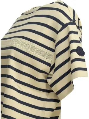 Moncler Striped Logo Detail T-shirt - White/blue
