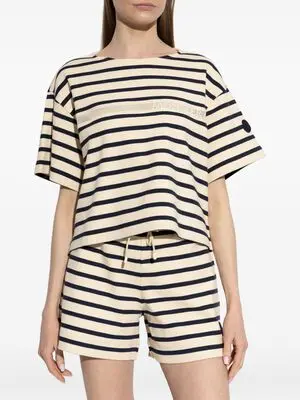 Moncler Striped Logo Detail T-shirt - White/blue