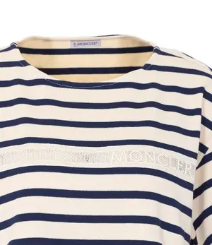 Moncler Striped Logo Detail T-shirt - White/blue
