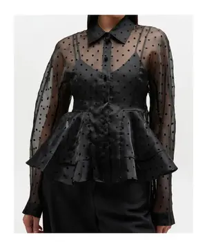 GANNI Sheer Polka Dot Peplum Shirt