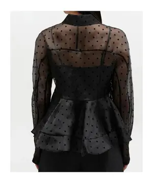 GANNI Sheer Polka Dot Peplum Shirt