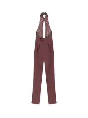 Elisabetta Franchi Sleeveless Halter Neck Jumpsuit With Pleated Details