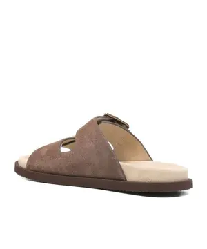 Brunello Cucinelli Double Buckle Flat Sandals - Brown
