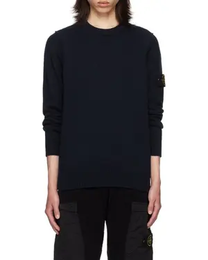 Stone Island Logo Patch Crewneck Jumper - Blue