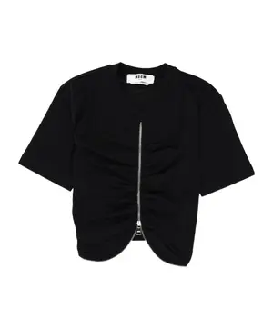 MSGM Zip-detail Gathered T-shirt - Black