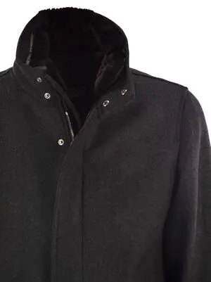 Herno Coat With Detachable Collar And Concealed Zip Closure - Black