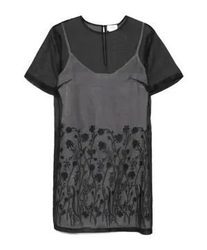 P.a.r.o.s.h Embroidered Floral Midi Dress - Black