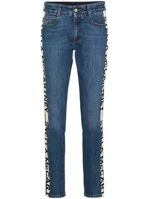 Stella McCartney Cropped Jeans With Logo Stripe Detail - Blue