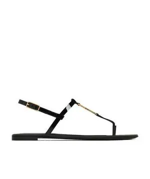 Saint Laurent Cassandra T-strap Flat Sandals - Black
