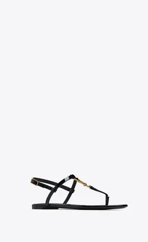 Saint Laurent Cassandra T-strap Flat Sandals - Black