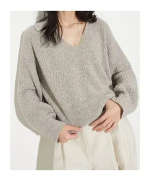 MAXCO. Max&co. Ribbed V-neck Long-sleeved Sweater