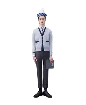 Thom Browne Milano Cotton Knit Cardigan With Contrast Trim