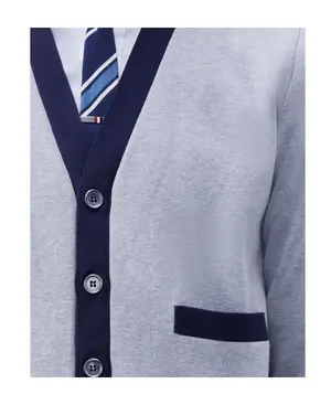 Thom Browne Milano Cotton Knit Cardigan With Contrast Trim