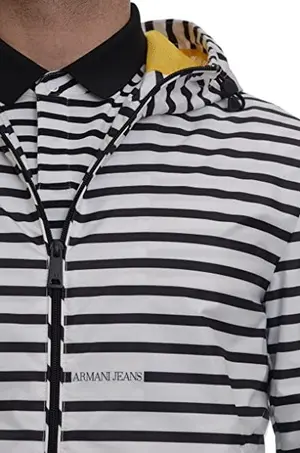 Emporio Armani Striped Casual Jacket With Drawstring Hood