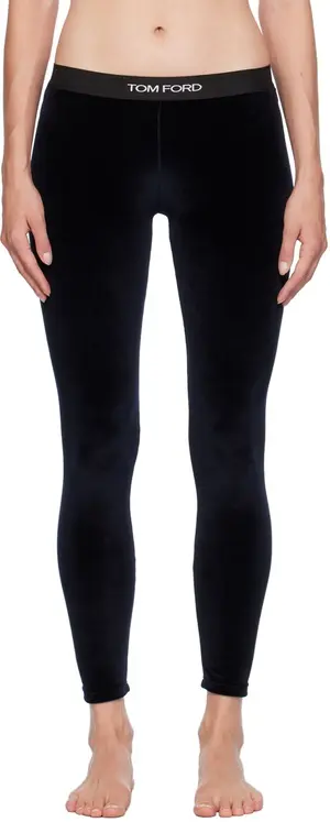 TOM FORD Stretch Lustrous Velour Signature Leggings - Midnight Blue