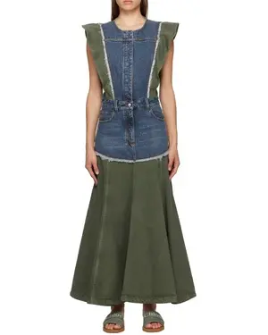 Chloé Paneled Denim Midi Dress