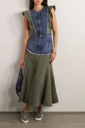 Chloé Paneled Denim Midi Dress