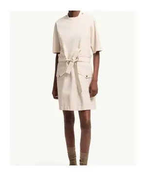 Moncler Drawstring Crewneck T-shirt Dress - White Ivory