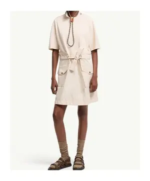 Moncler Drawstring Crewneck T-shirt Dress - White Ivory