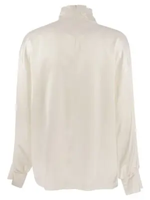 Fabiana Filippi Long-sleeve High-neck Satin Blouse