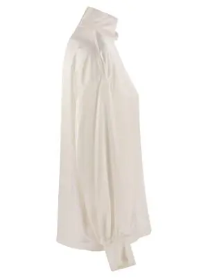 Fabiana Filippi Long-sleeve High-neck Satin Blouse