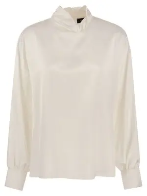 Fabiana Filippi Long-sleeve High-neck Satin Blouse