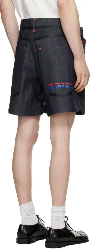 WALTER VAN BEIRENDONCK Embossed Logo Denim Shorts