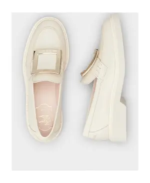 ROGER VIVIER Viv' Rangers" Leather Loafers With Metal Buckle - Cream