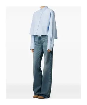AMI Paris Cropped Button-down Shirt With De Coeur Embossing