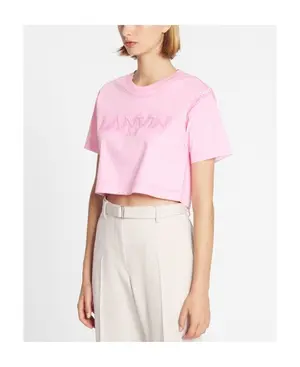 LANVIN Embroidered Round Neck Cropped T-shirt
