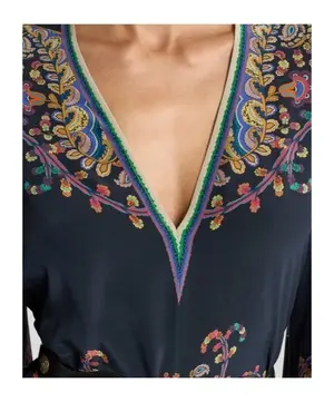 Etro Paisley-printed V-neck Long Sleeve Dress With Detachable Belt