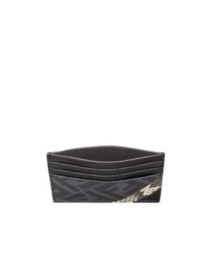 Fendi Grey Fabric Card Holder - Black