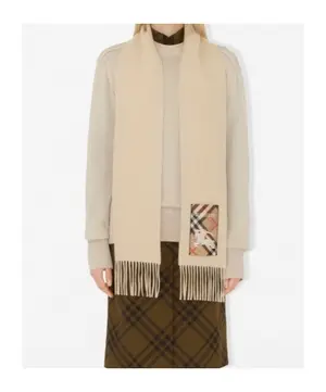 Burberry Check Label Fringed-edge Scarf - Nutmeg