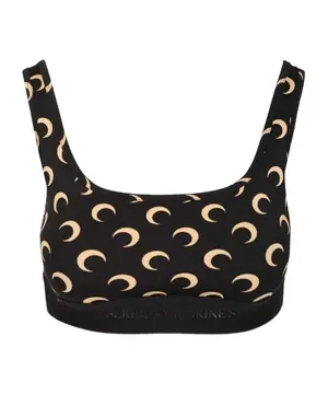 MARINE SERRE Moon Printed Jersey Sports Bra - Black